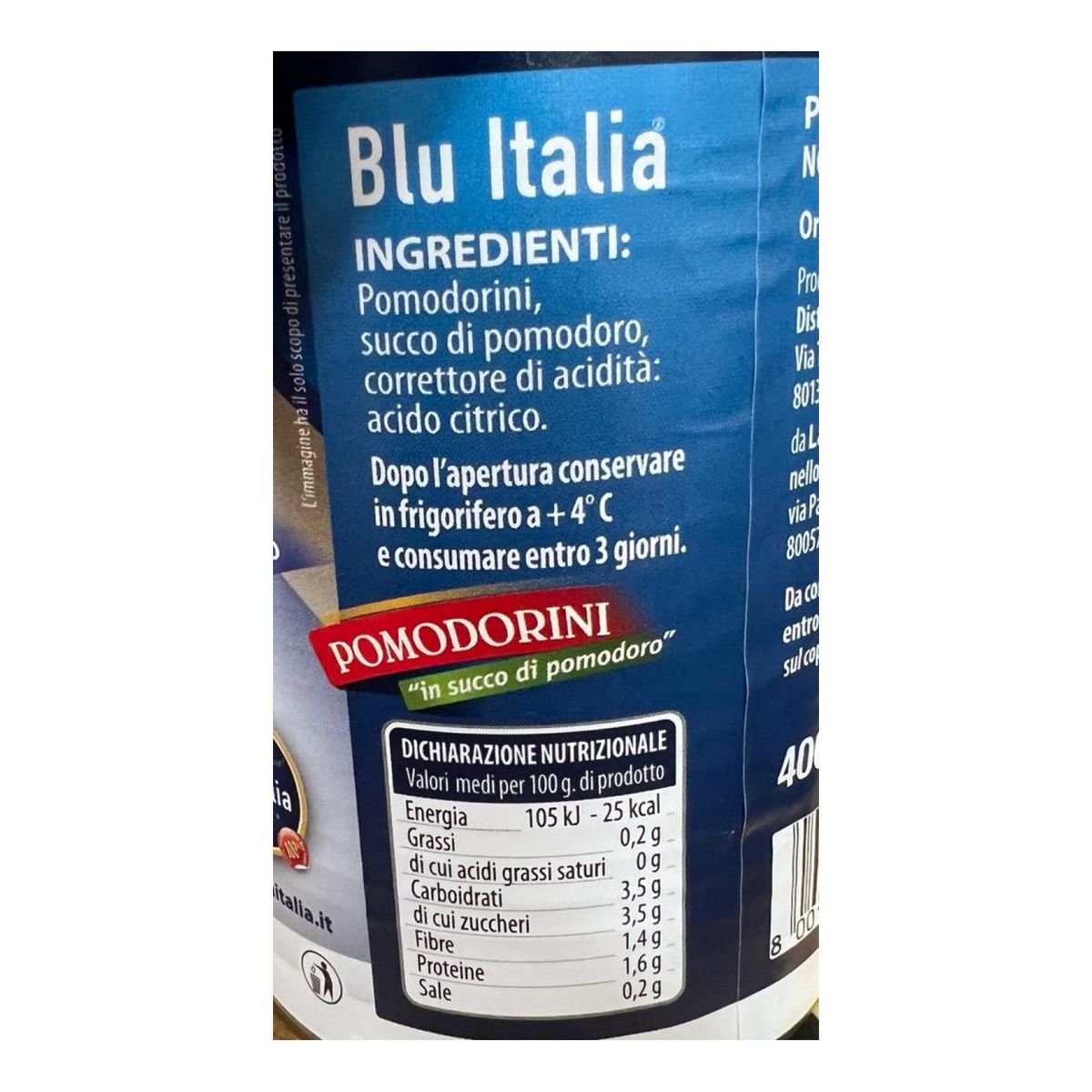 Pomodorini in Succo di Pomodoro 400 Gr | Blu Italia - You Dream Italy